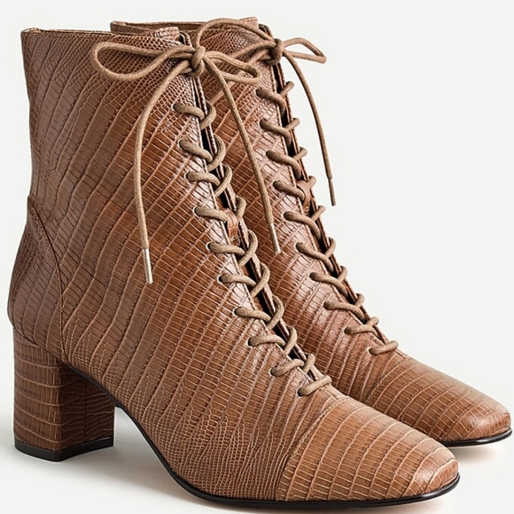 J. Crew | Shoes | Jcrew Lace Up Willa Boots In Lizard Embossed Leather ...